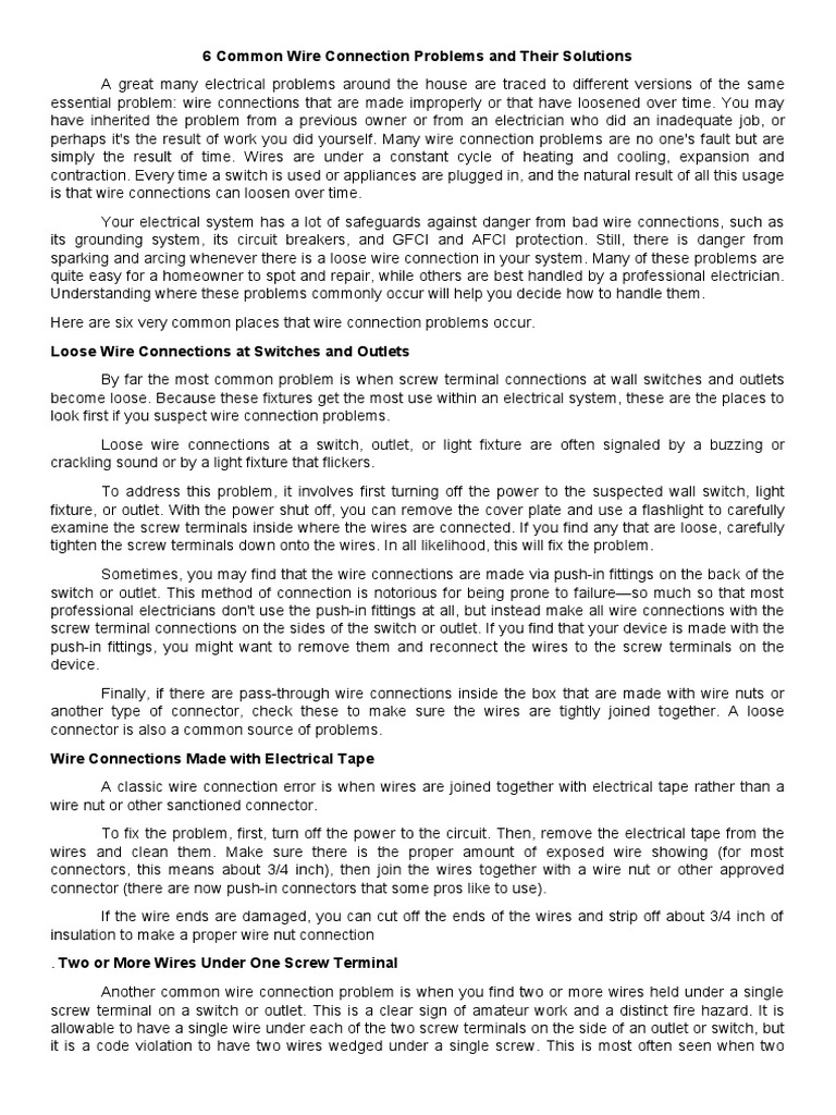 Common Electrical Wire Connection Problems and Effective Solutions ...
