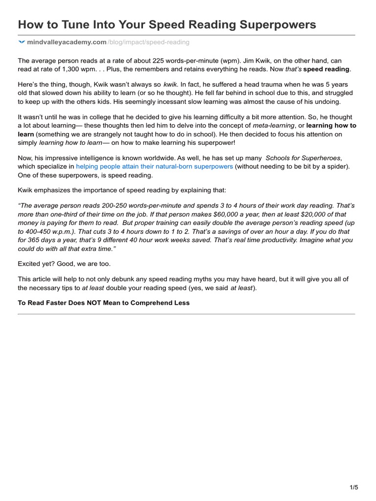 How To Tune Into Your Speed Reading Supe | PDF | Speed Reading ...