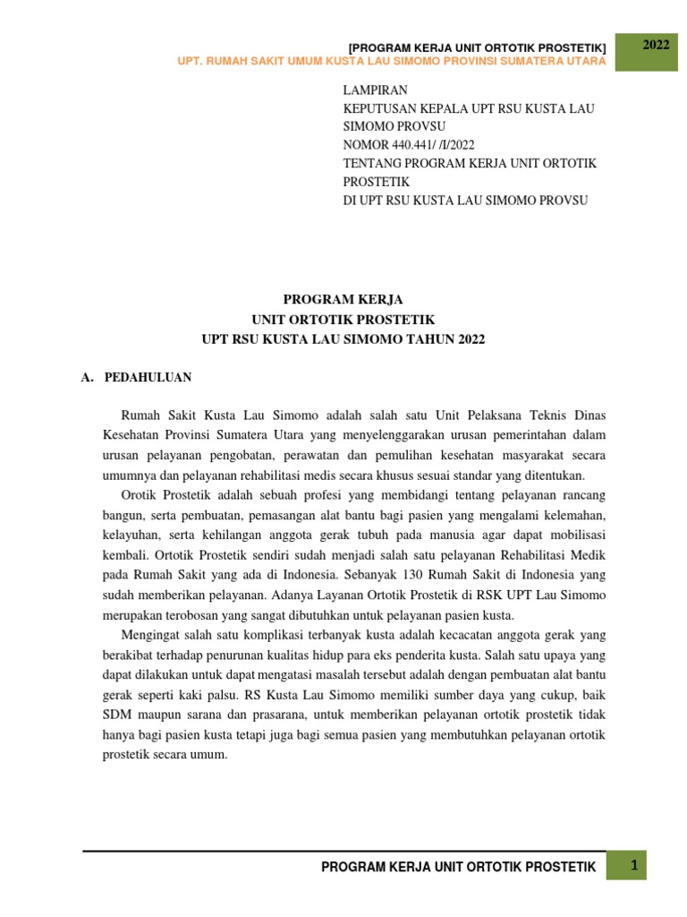 Program Kerja Unit Ortotik Prostetik | PDF | Bisnis | Sains & Matematika