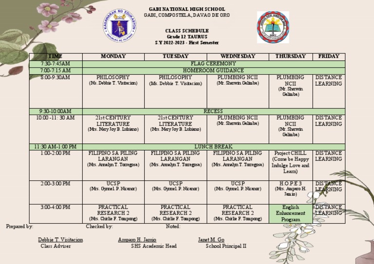 Class Schedule Taurus | PDF | Schools