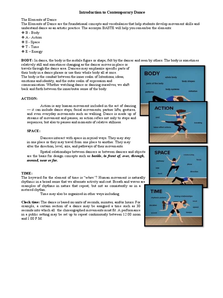 Introduction to Contemporary Dance Elements | PDF | Dances | Anatomical ...