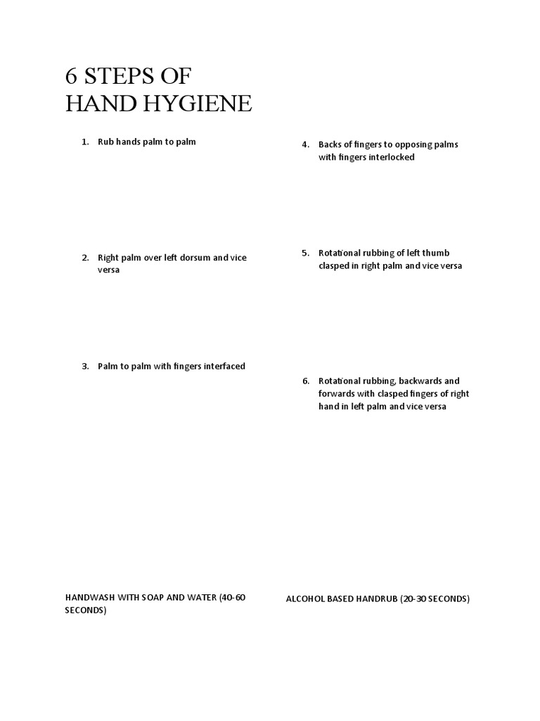 6 Steps of Hand Hygiene | PDF
