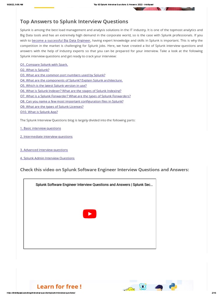 Top 60 Splunk Interview Questions & Answers 2022 - Intellipaat | PDF ...