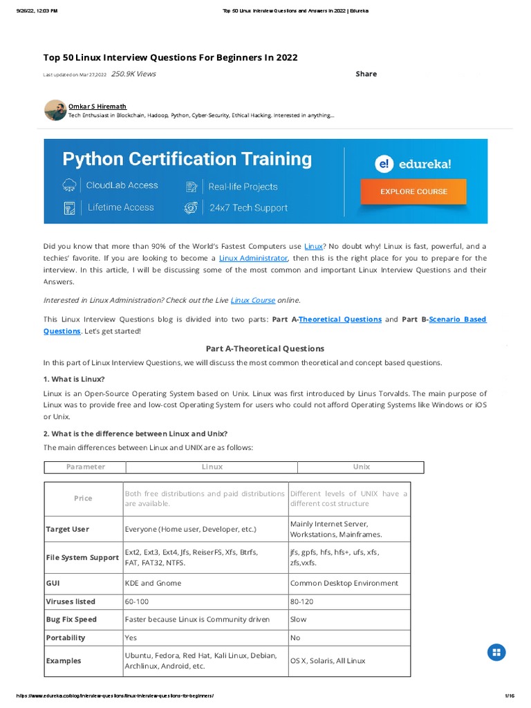 Top 50 Linux Interview Questions and Answers in 2022 - Edureka | PDF | Shell (Computing) | Linux