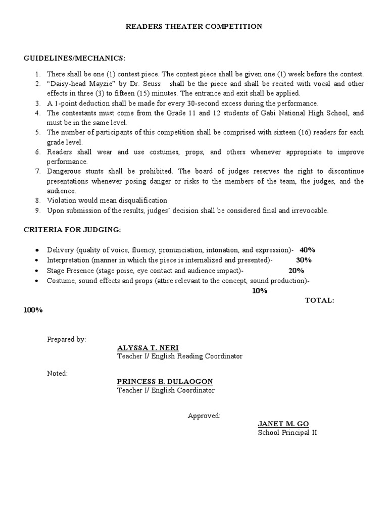 Readers Theater Competition Guidelines | PDF