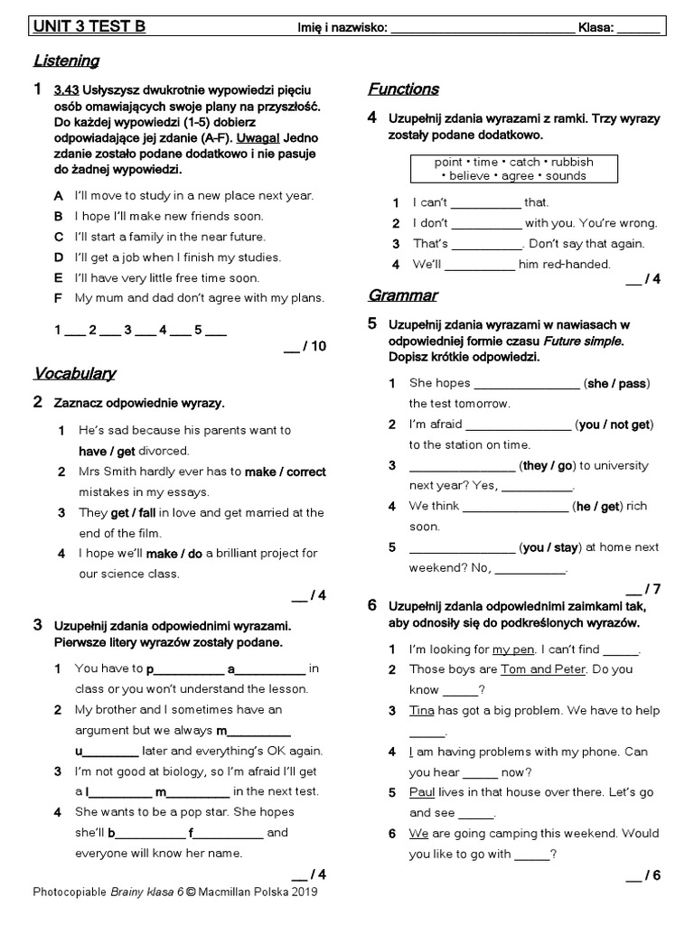 Brainy kl6 Unit Test 3 B | PDF
