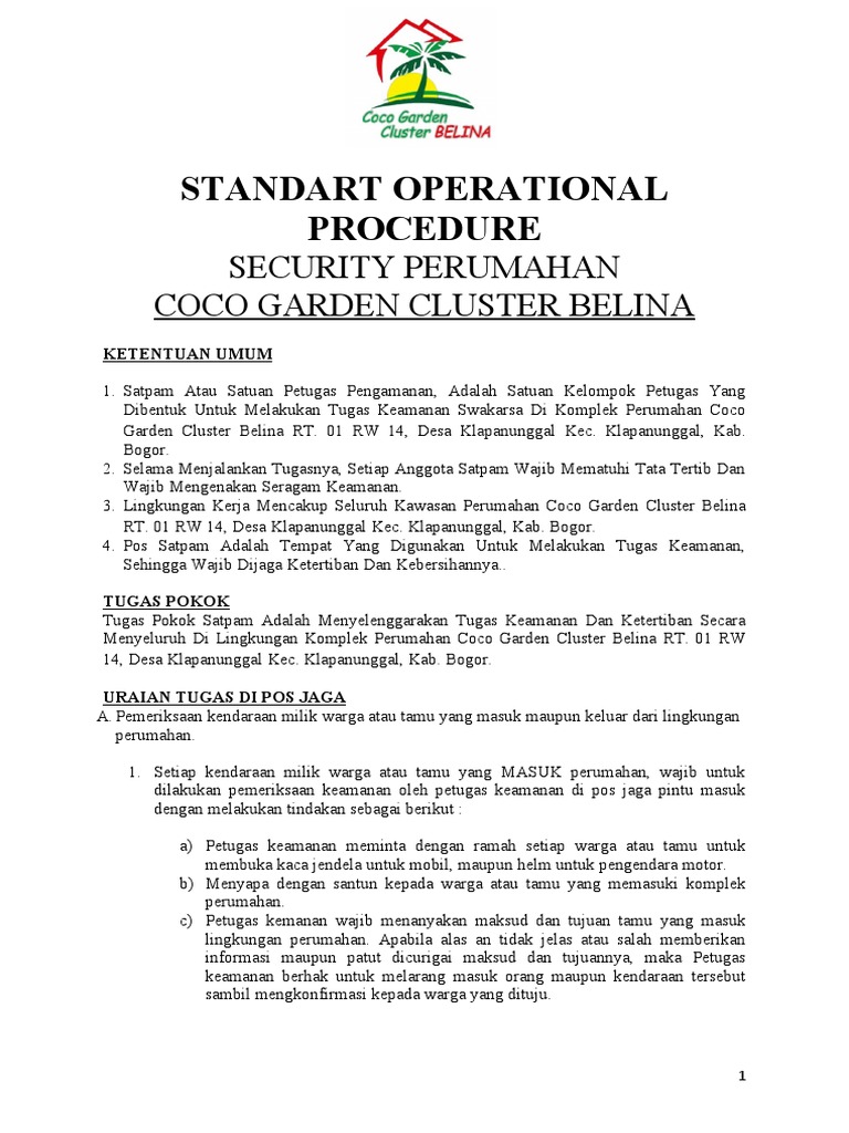 Coco Garden Cluster Belina. Sop Security | PDF