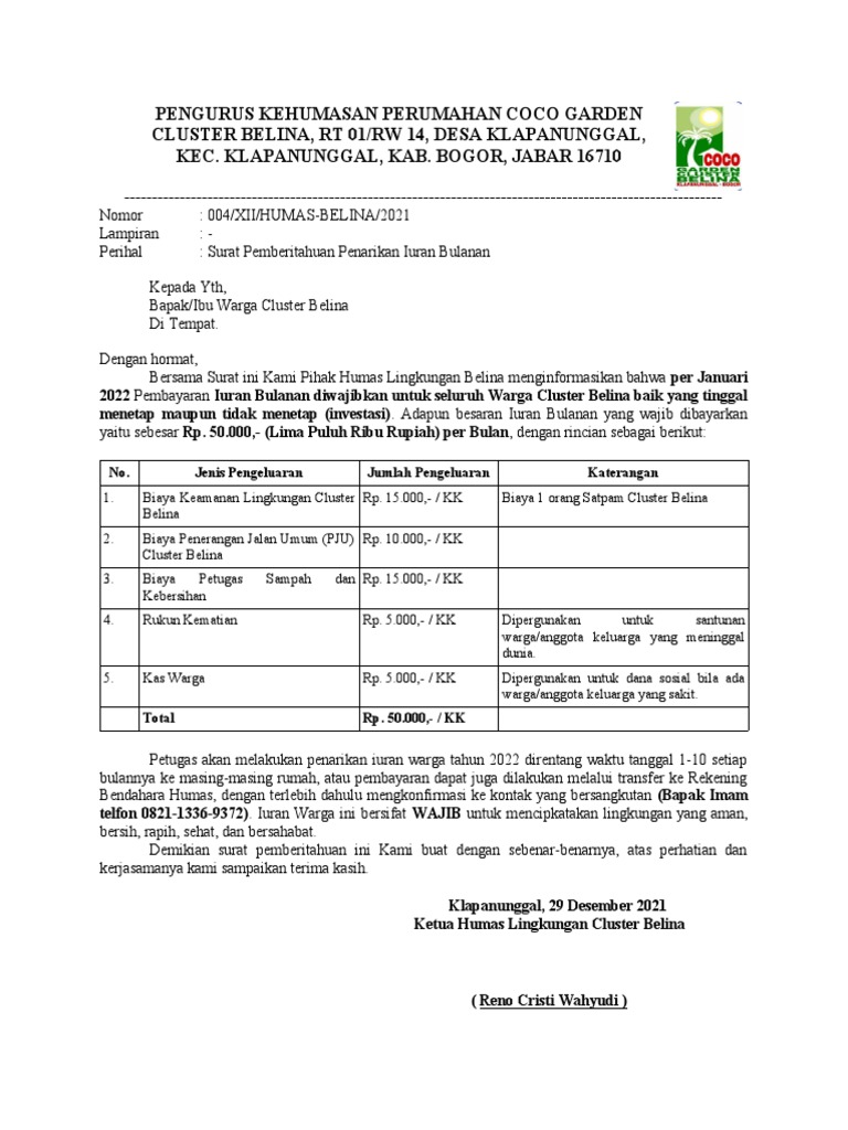 SURAT Tembusan Untuk Warga | PDF