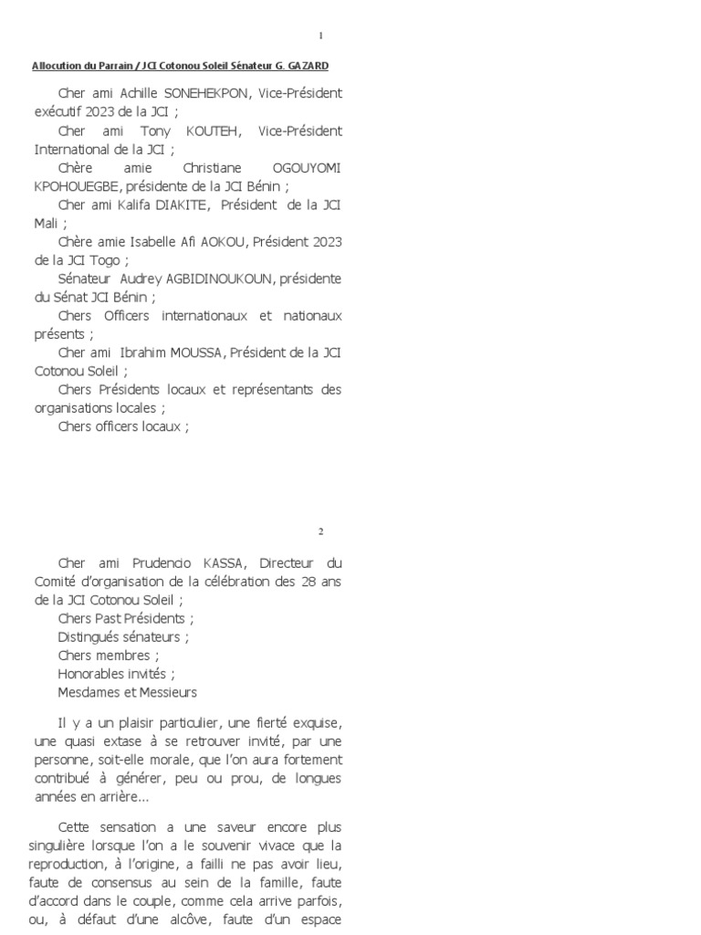 Soleil 28 Ans Discours Du Parrain Gustave Gazard | PDF | Mode de vie