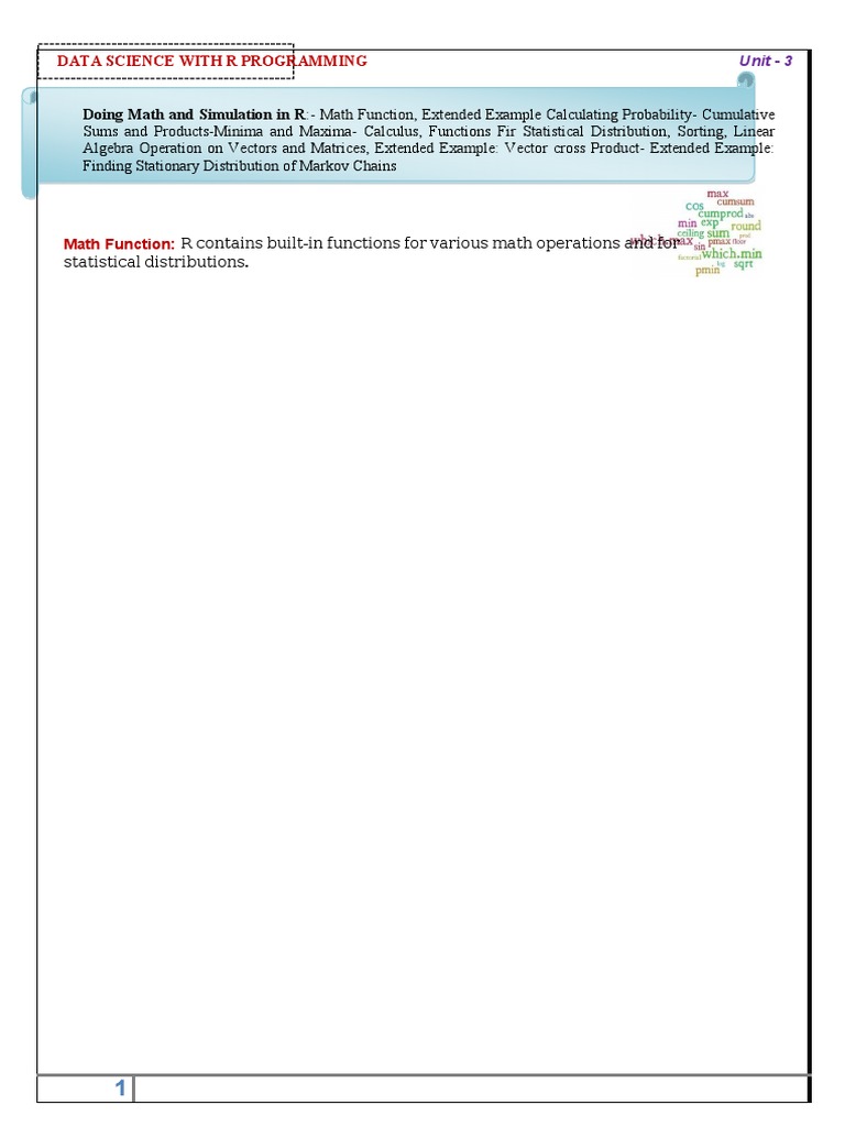 R Math and Stats Functions | PDF | Vector Space | Maxima And Minima