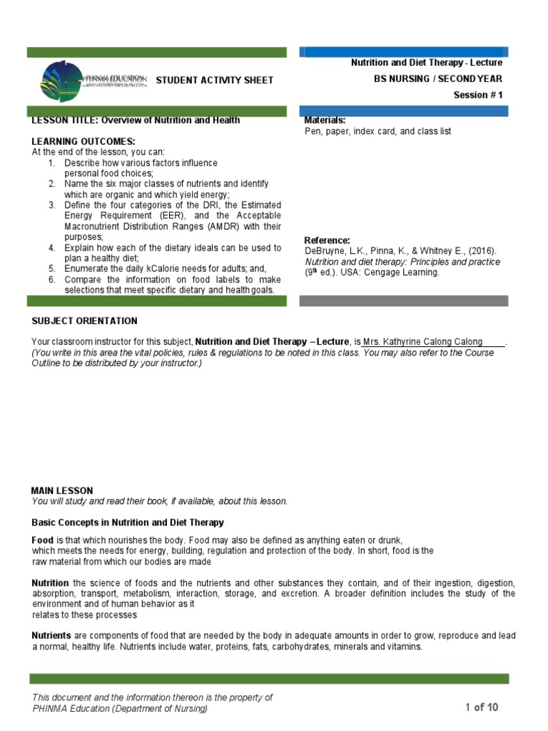 Session #1 SAS - Nutrition (Lecture) | PDF | Nutrients | Food Energy