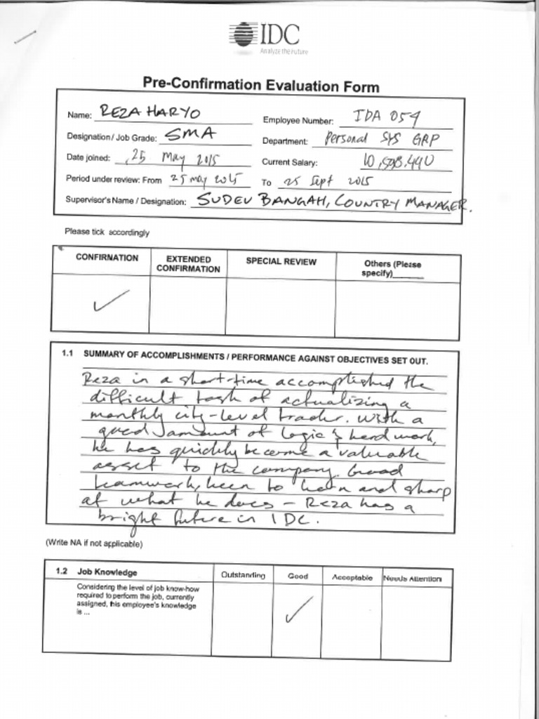 Pre-Confirmation Evaluation Form | PDF