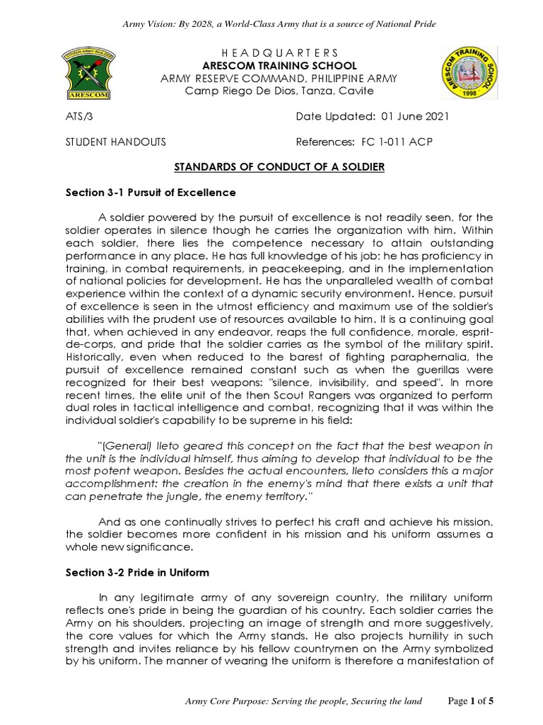 2.0 (Standard of Conduct of A Soldier) 5 Pages | PDF | Disciplines ...