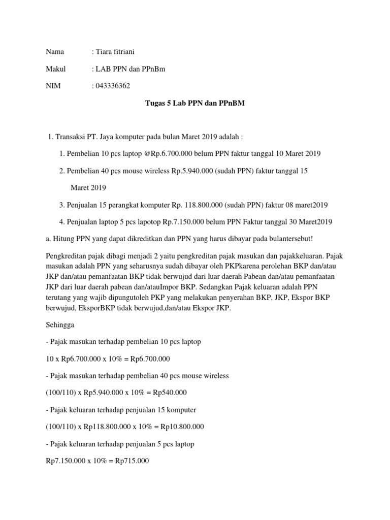 Tugas 5 Lab PPN Dan PPNBM | PDF | Bisnis | Pengelolaan Keuangan & Uang