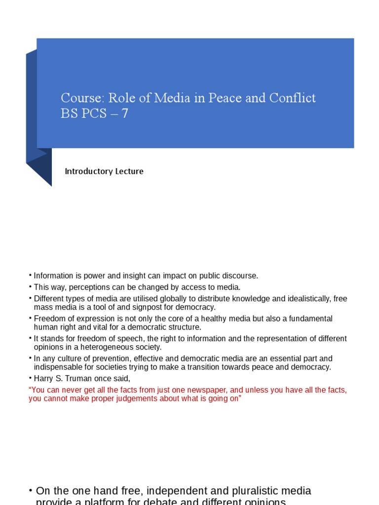 P-1 Role of Media in Peace and Conflict | PDF