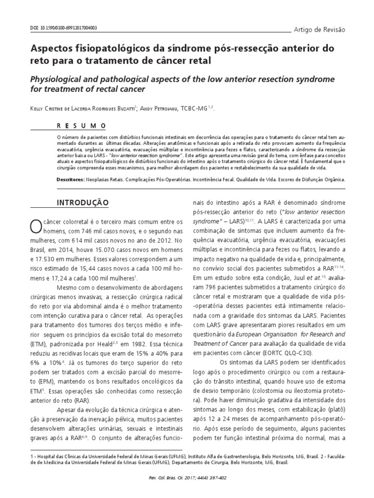 Fisiopatologia da Síndrome LARS em Câncer Retal | PDF | Câncer ...