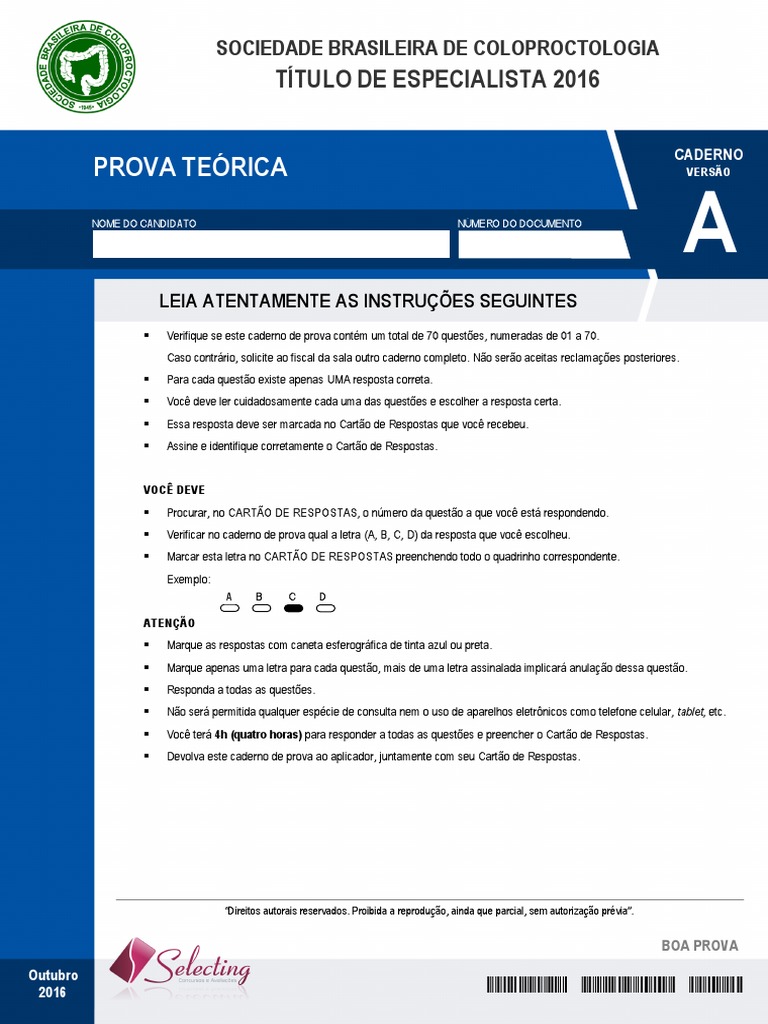 SBCP 2016 - Teorica - Caderno A | PDF | Câncer | Câncer colorretal