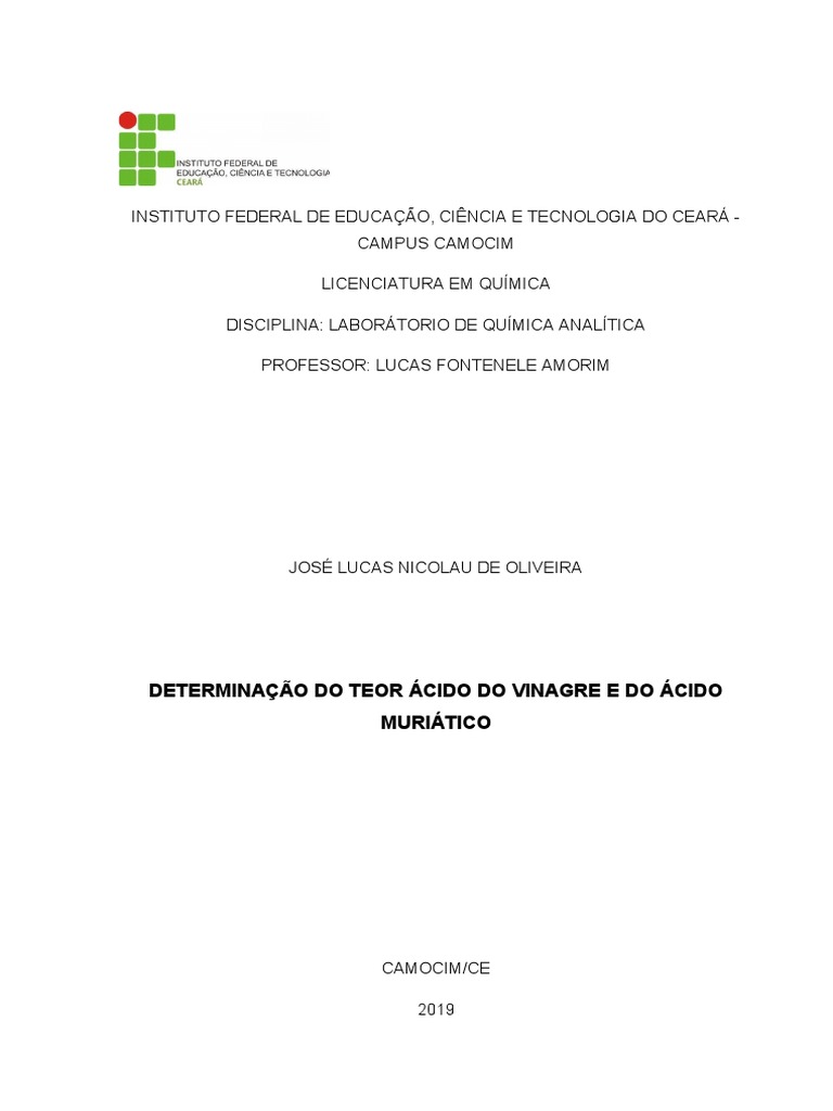 Relatorio de Analica 2 - 102443 | PDF | Titulação | Química