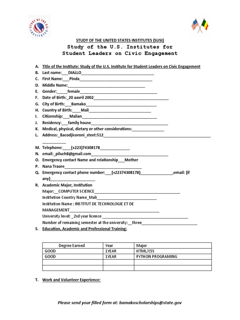 SUSI Student Leaders Application Form | PDF | Career & Growth