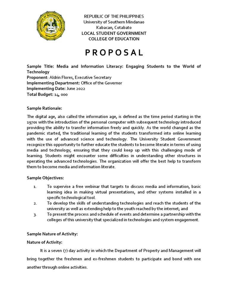 Sample Proposal | PDF | Literacy | Educational Technology