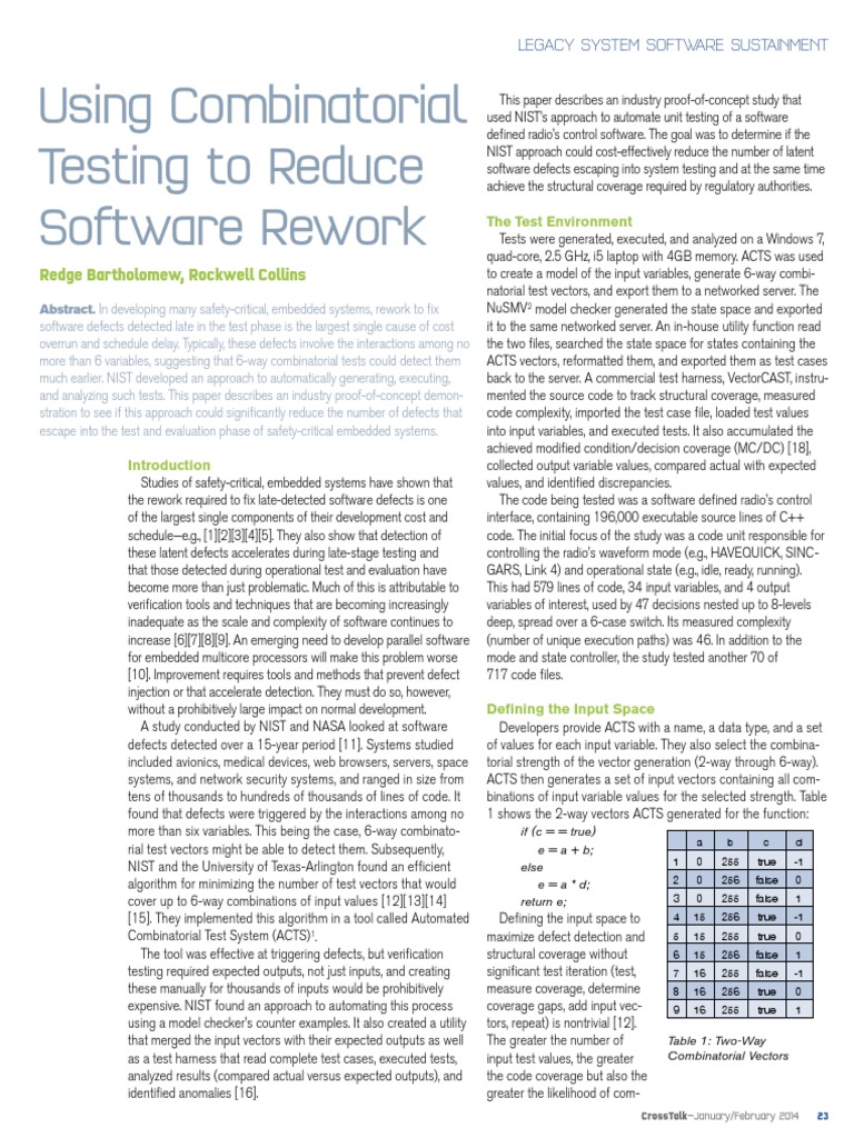 Unit 3 Using Combinatorial Testing To Reduce Software Rework Pdf Debugging Prototype