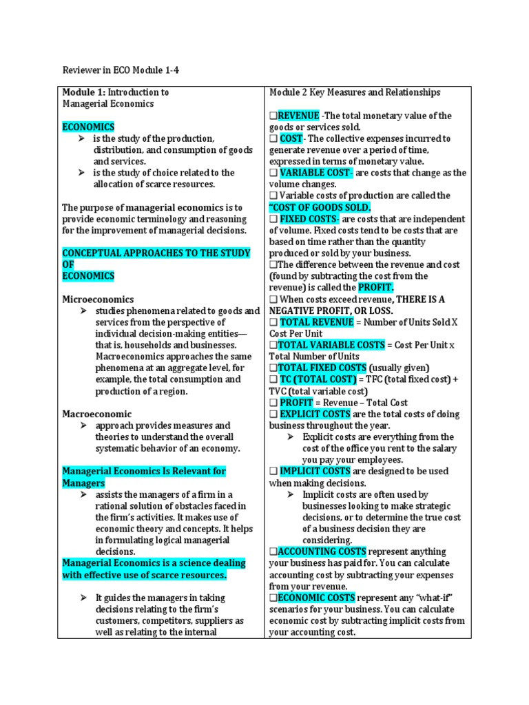 Reviewer in ECO Module 1 | PDF | Elasticity (Economics) | Utility