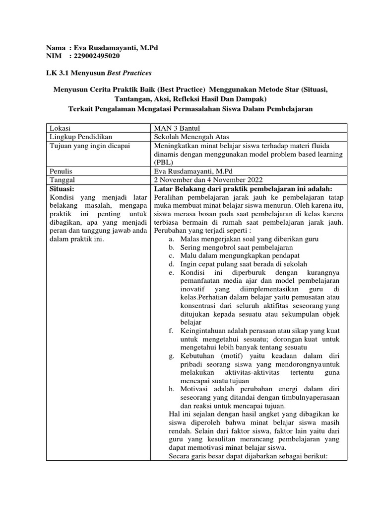 LK 3.1 Menyusun Best Practices-Eva Rusdamayanti | PDF