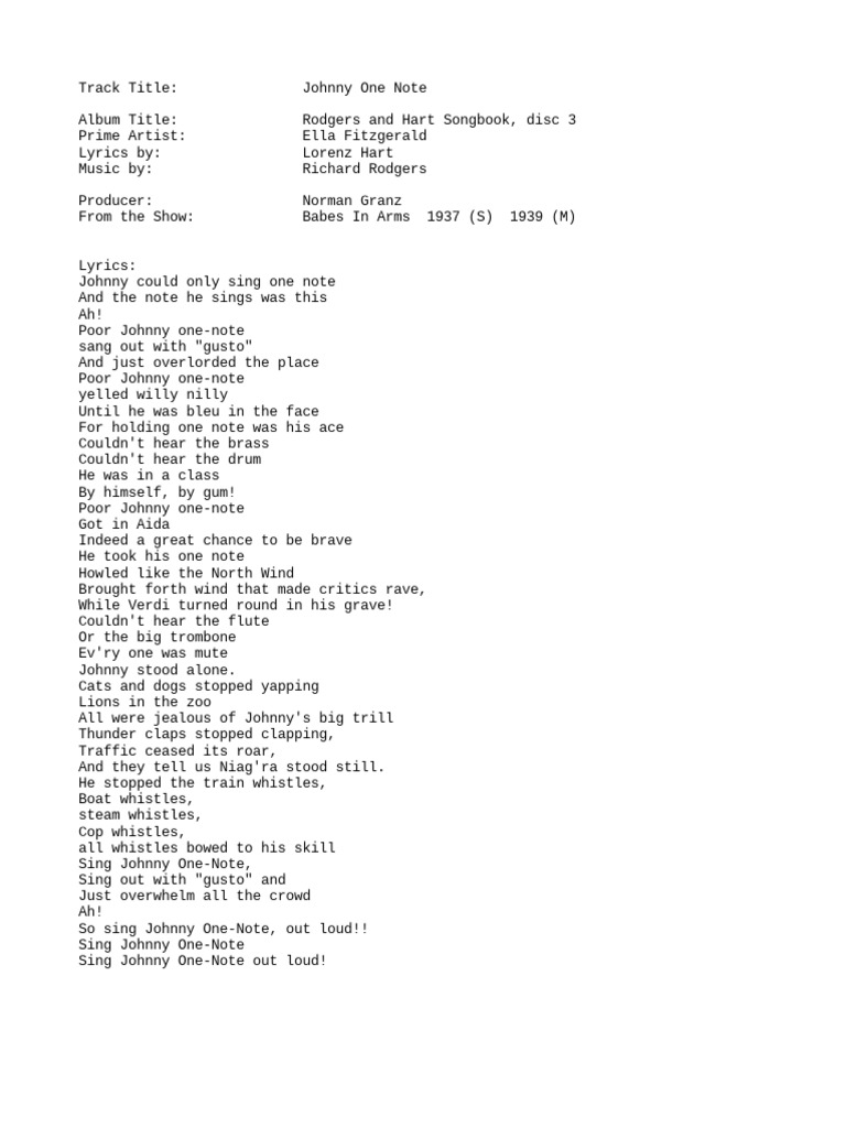 Johnny One Note | PDF