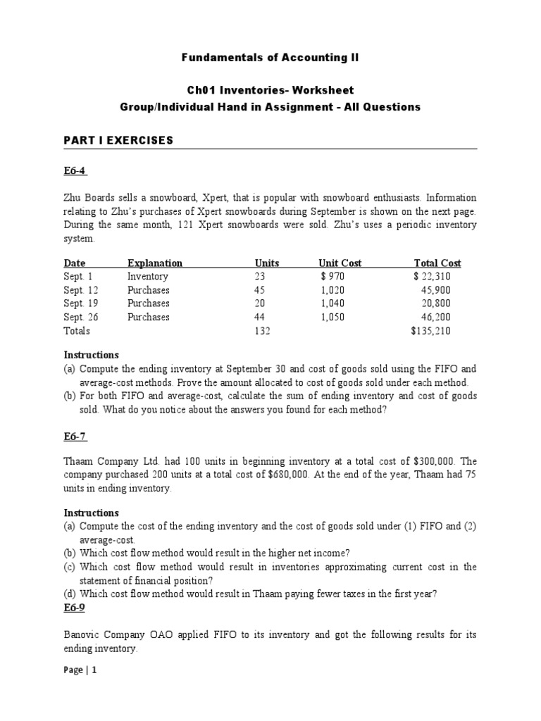 AcFn - 2012-Worksheet - Ch01 | PDF | Cost Of Goods Sold | Inventory
