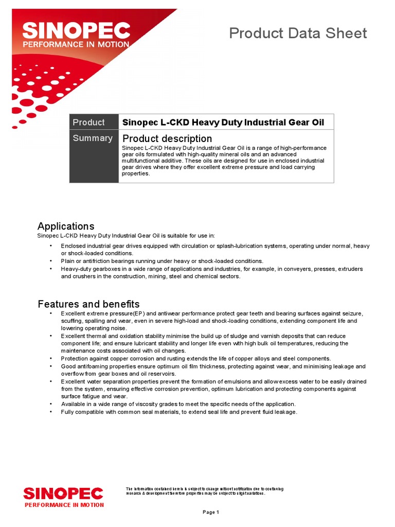 L-CKD Heavy Duty Industrial Gear Oil | PDF | Lubricant | Motor Oil