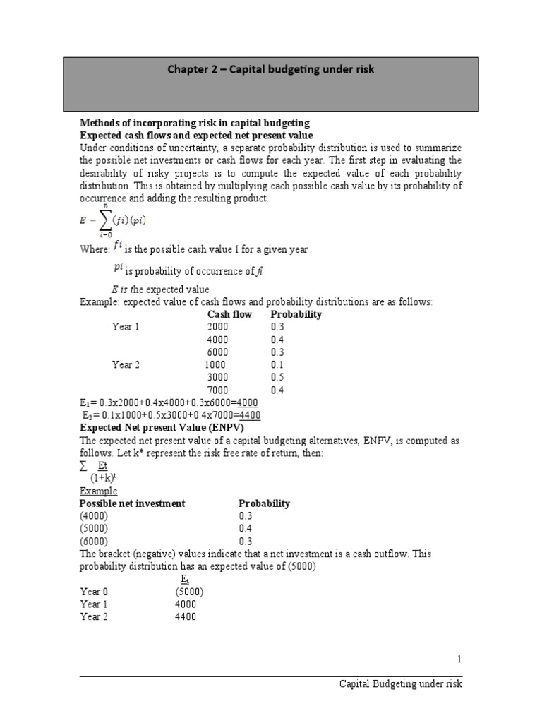 Chapter 2 - Capital Budgeting Under Risk | Download Free PDF | Net Present Value | Capital Budgeting