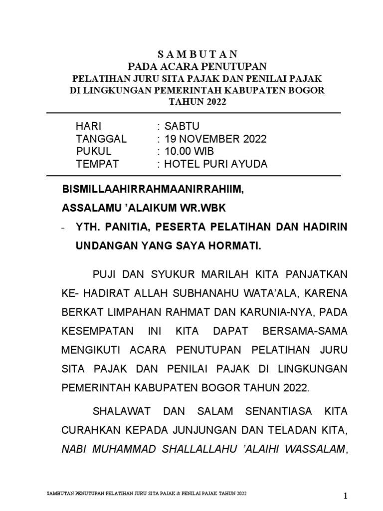 Sambutan Penutupan Juru Sita Dan Penilai Pajak | PDF