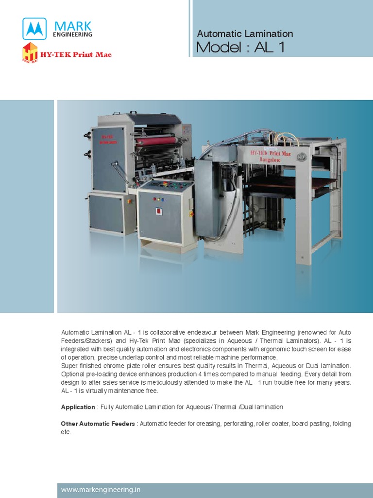 Automatic Lamination AL-1: Salient Features and Technical Specifications of a Collaborative ...