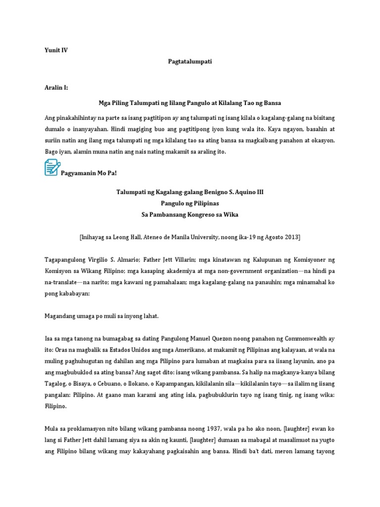 Talumpati Unit 4 | PDF