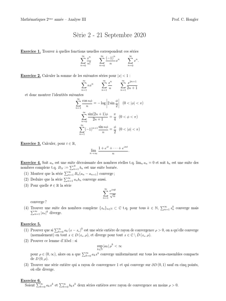 Analyse III - Séries et Convergence en Mathématiques | PDF | Série ...