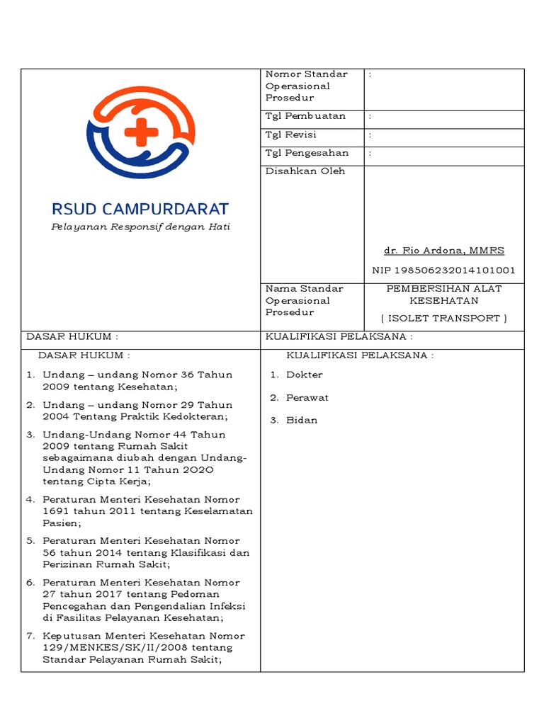 Spo RSCD Pembersihan Alat Medis (Isolet Transport) | PDF