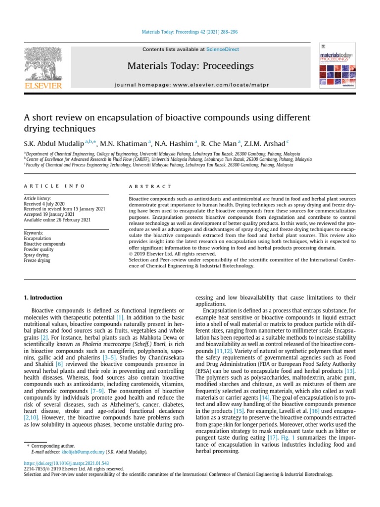 Review On Encapsulation Of Bioactive Compounds Using Different Pdf