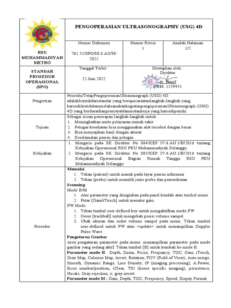 Pengoperasian Ultrasonography (Usg) 4D: RSU Muhammadiyah Metro Standar ...