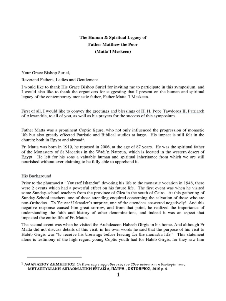 The Human & Spiritual Legacy of Fr. Matta | PDF | Social Science | History