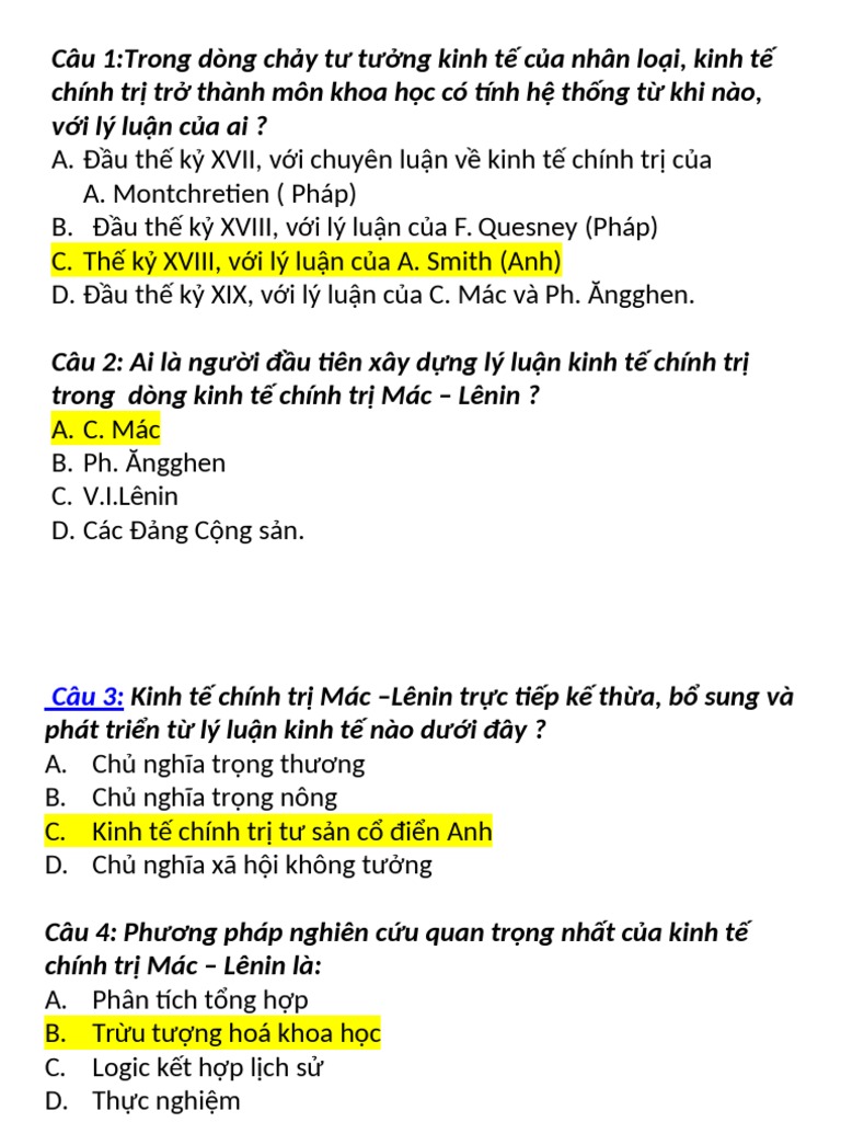 Trắc nghiệm C1 KTCT | PDF