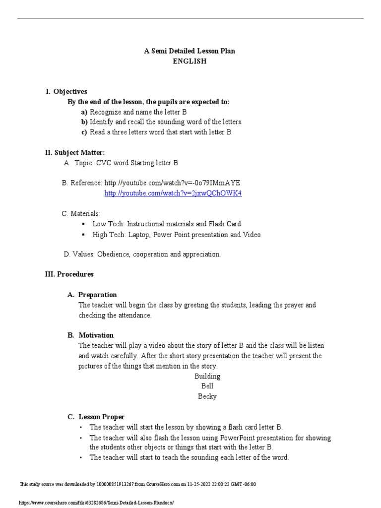 Semi Detailed Lesson Plan | PDF | Lesson Plan | Cognitive Psychology