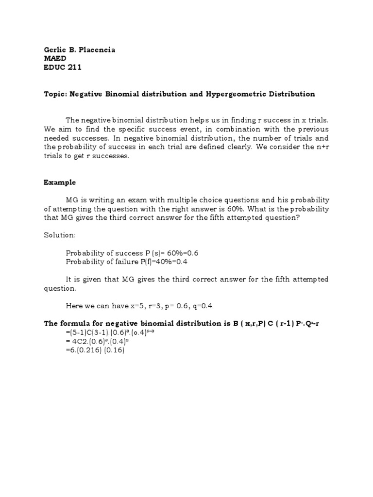 Negative Binomial Distribution - 1 | PDF