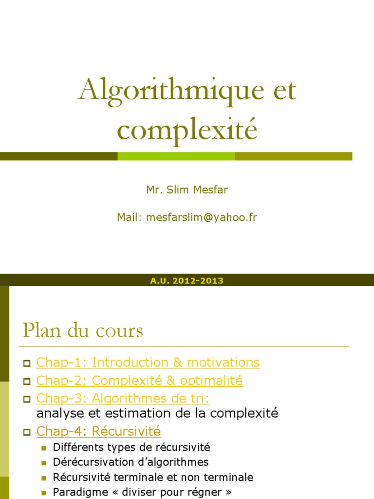 Coursalgorithmique Et Complexite | PDF | Théorie de la complexité (informatique théorique ...