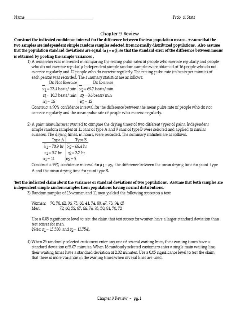 Prob Stats Chapter 9 Review | PDF | Statistical Significance ...