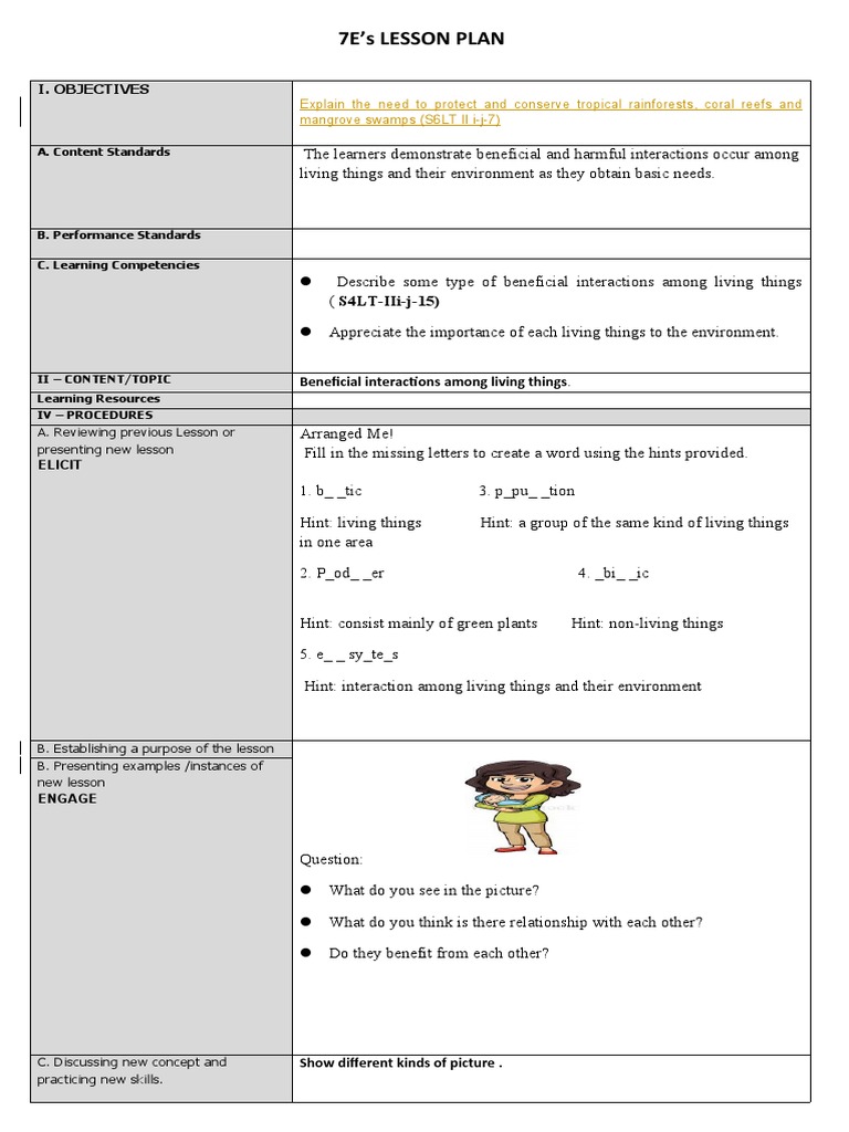 7E's Lesson on Beneficial Interactions | PDF | Flowers | Lesson Plan