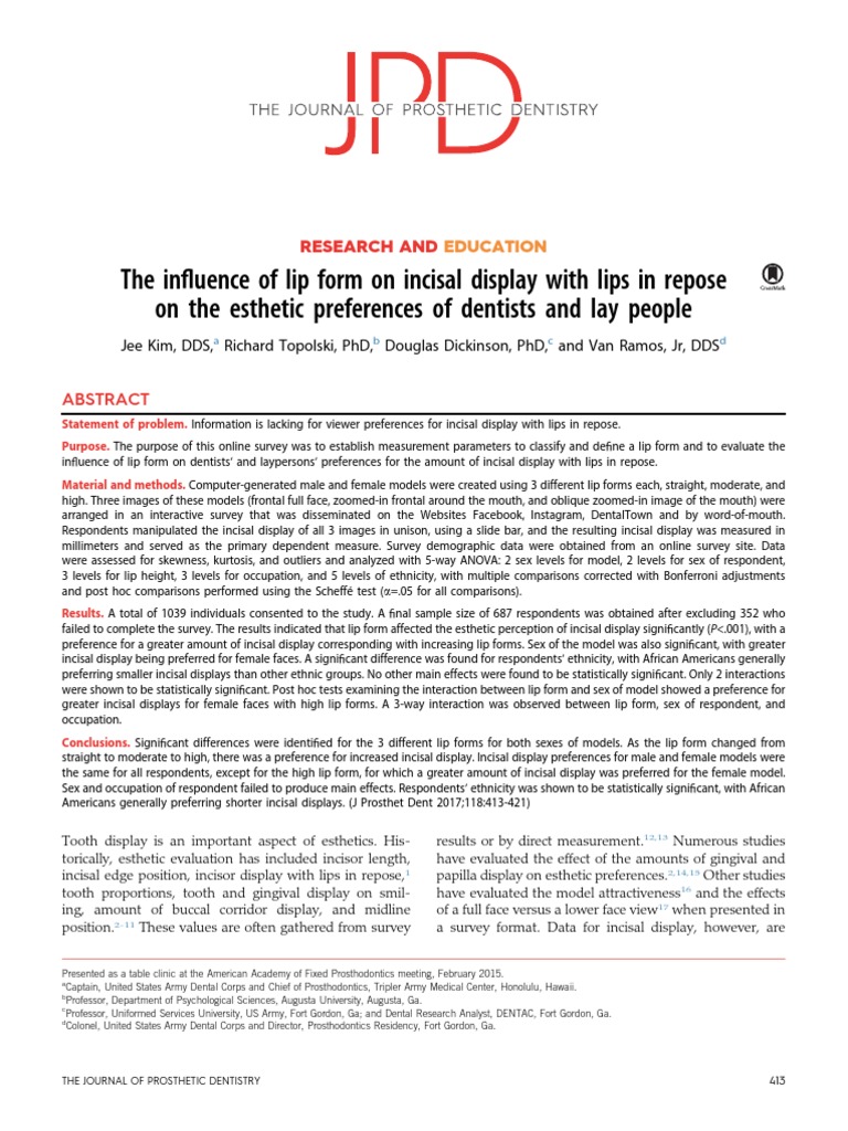 The Influence of Lip Form On Incisal Display With Lips in Repose | PDF ...