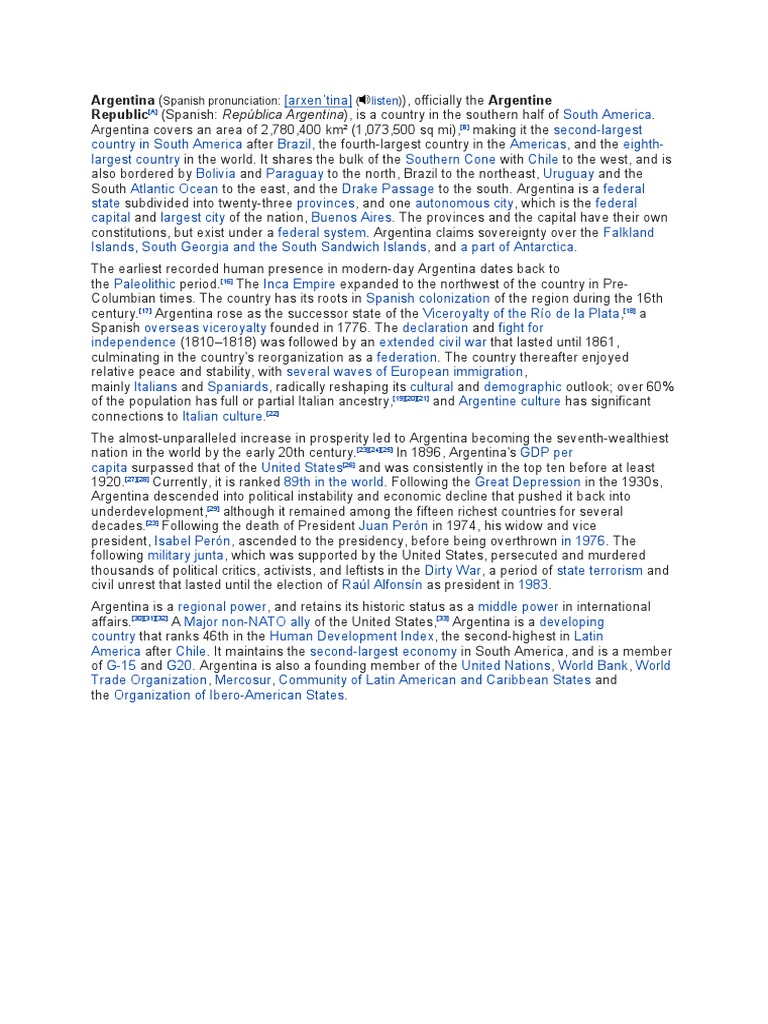 Overview of Argentina: Geography and History | PDF