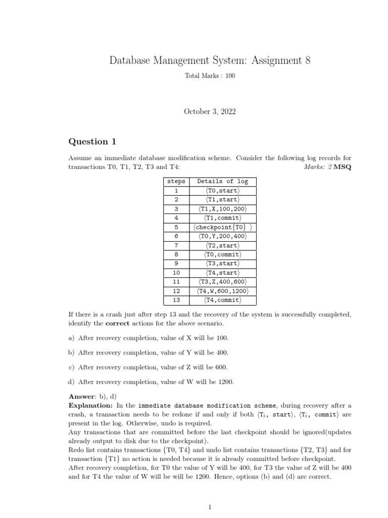 Assignment 8 2022 July | PDF | Database Transaction | Relational Database