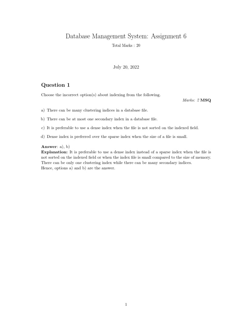 Assignment 6 DBMS JUL 22 | PDF | Database Index | Information Technology Management