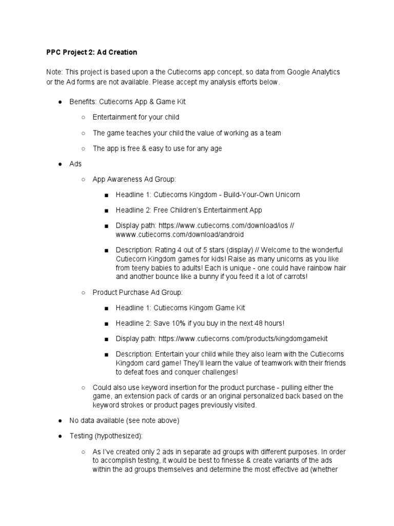 ADV PPC Project 2 - Ad Creation | PDF | Computing